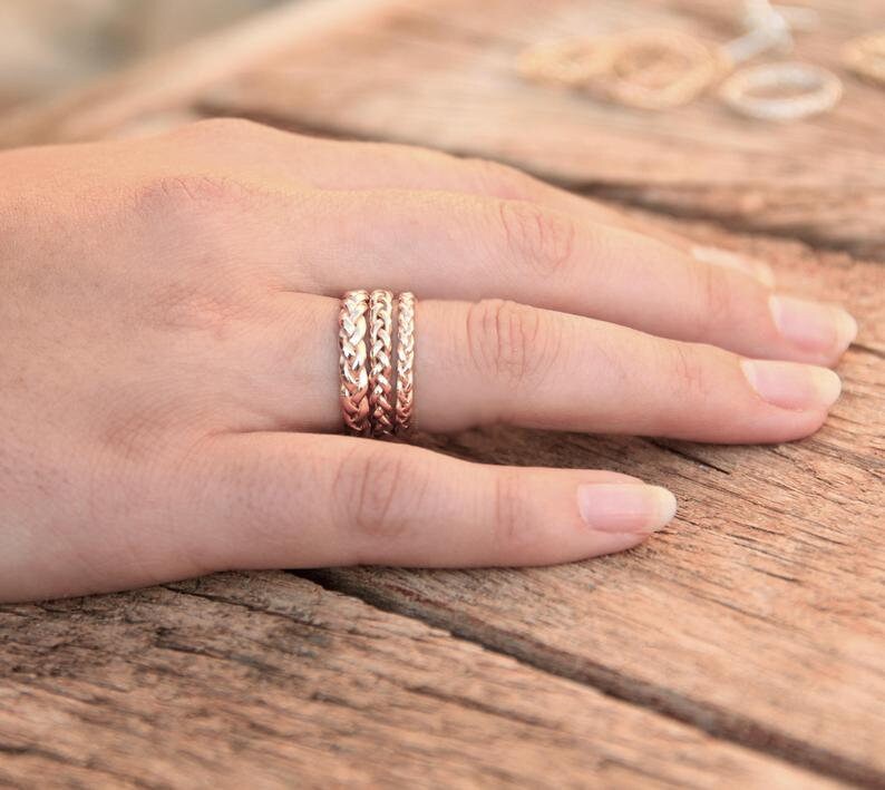 18K White Solid Gold Wedding Band for Women Braided Gold Ring | Etsy