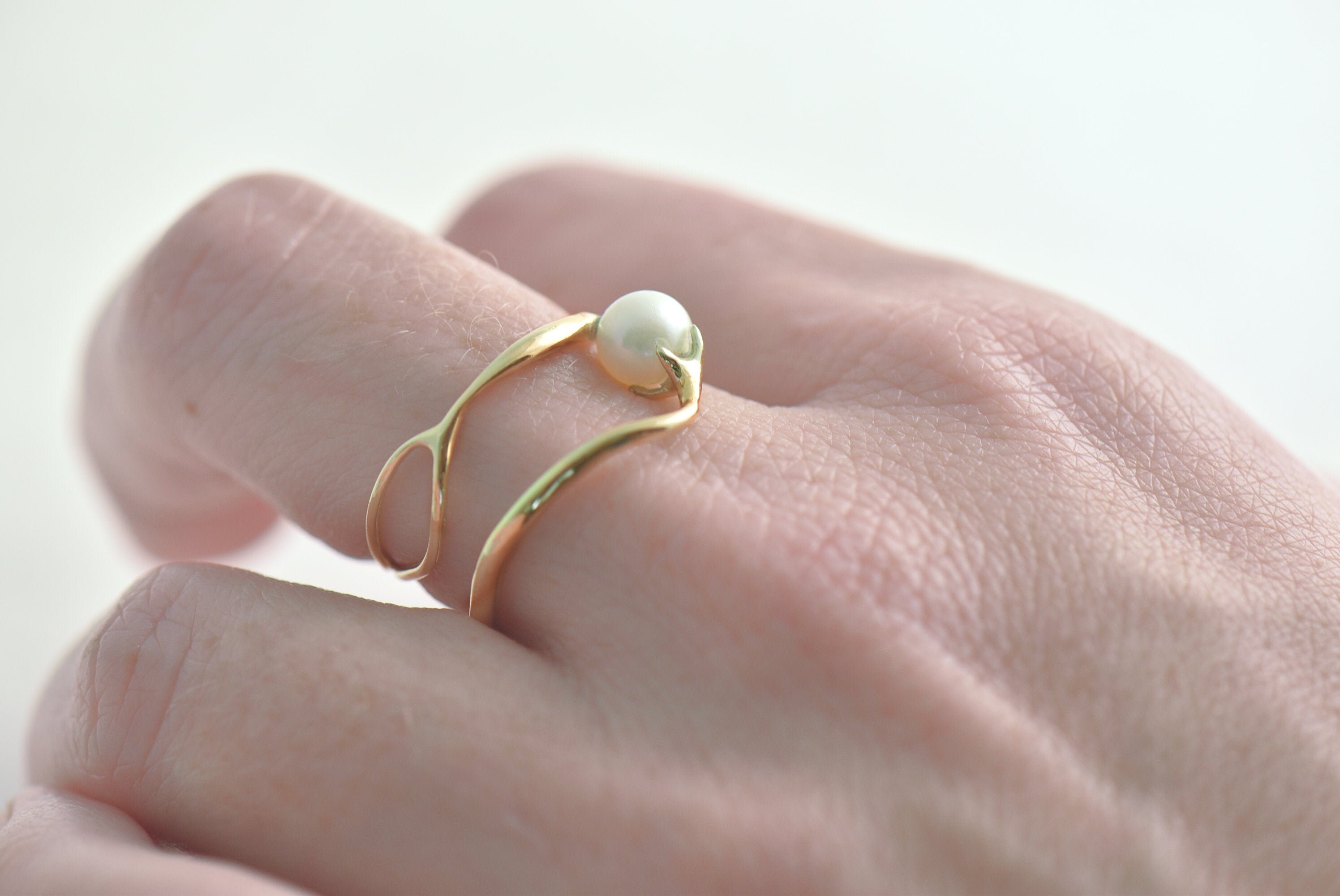 White Pearl Ring Modern Pearl Ring Unique Gold Ring Unusual | Etsy