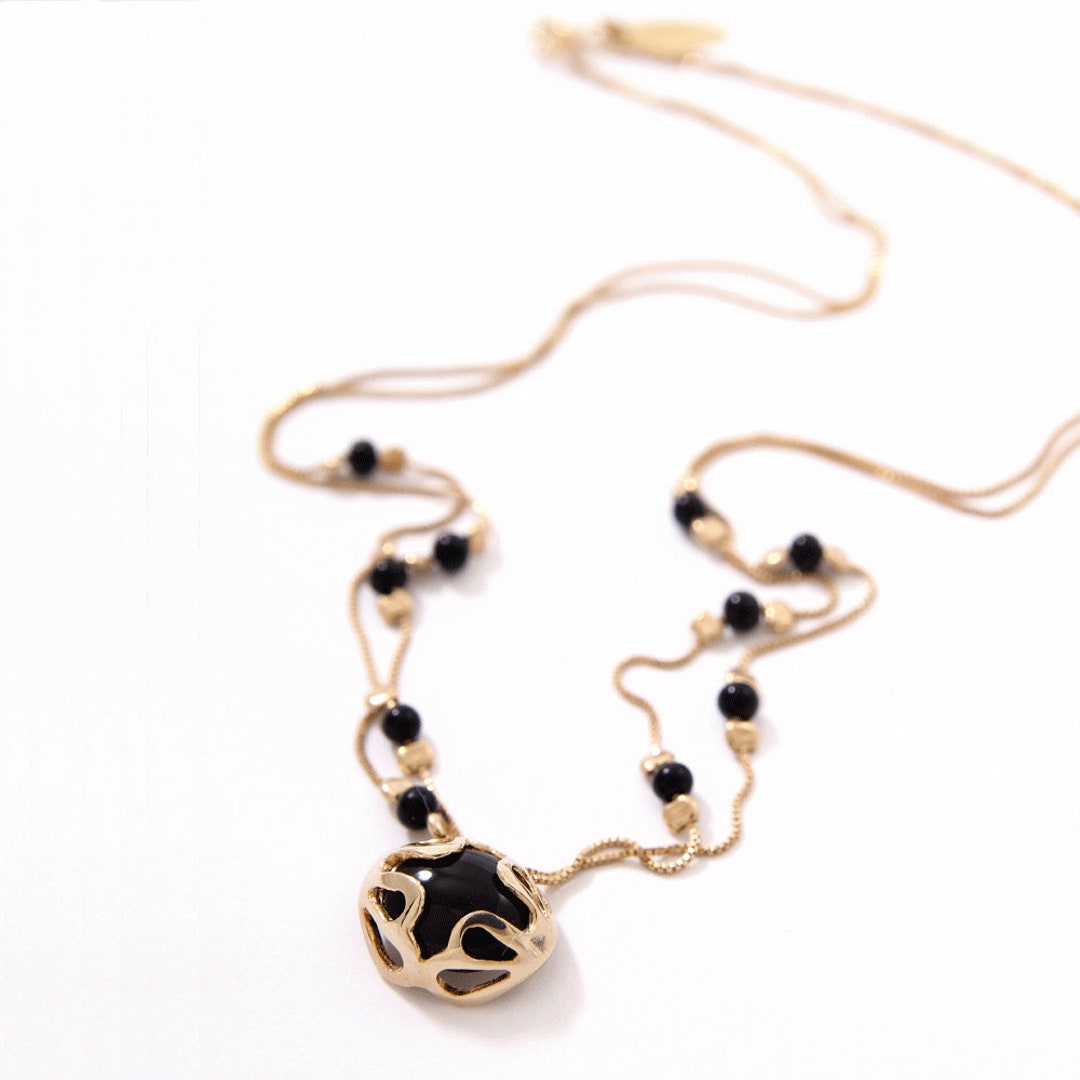 Black Onyx Necklace for Women Onyx Gemstone Pendant Boho - Etsy