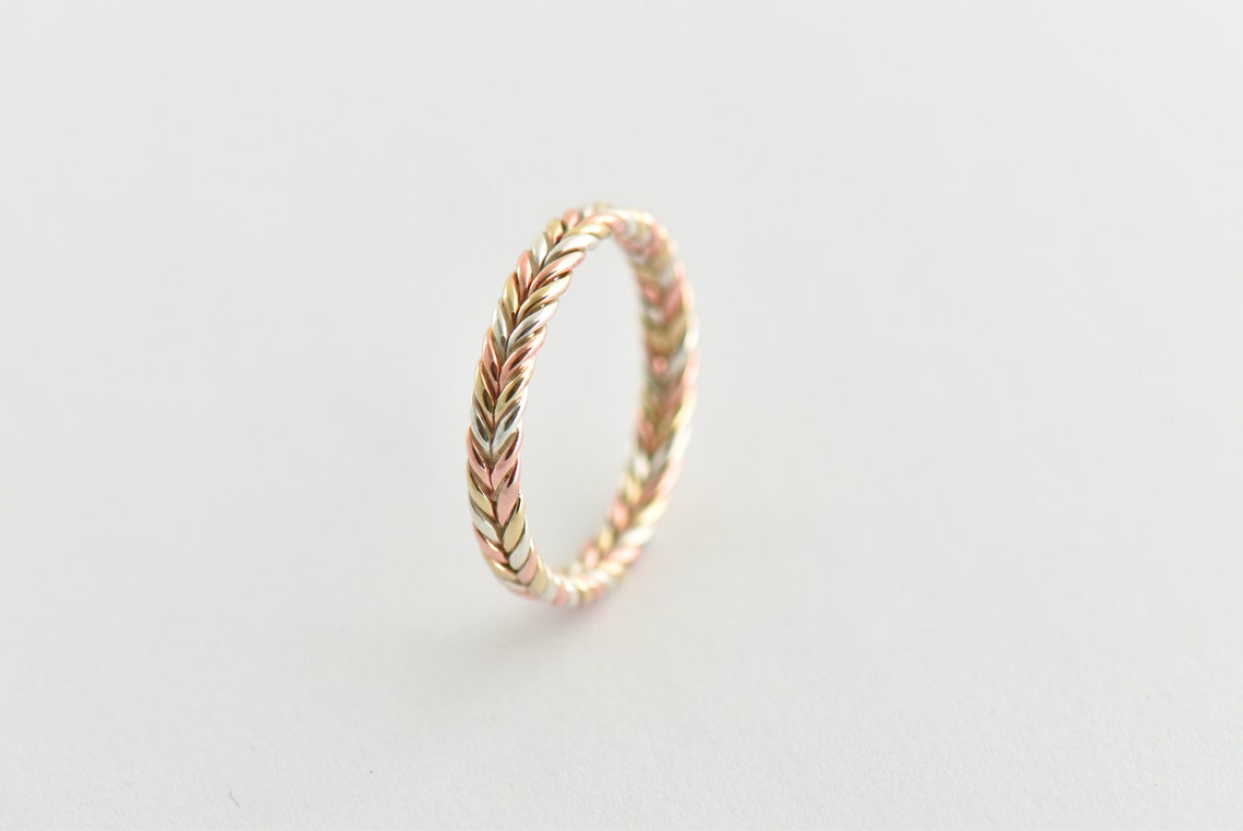 Trinity Wedding Ring Unique Braided Wedding Band Tricolor - Etsy