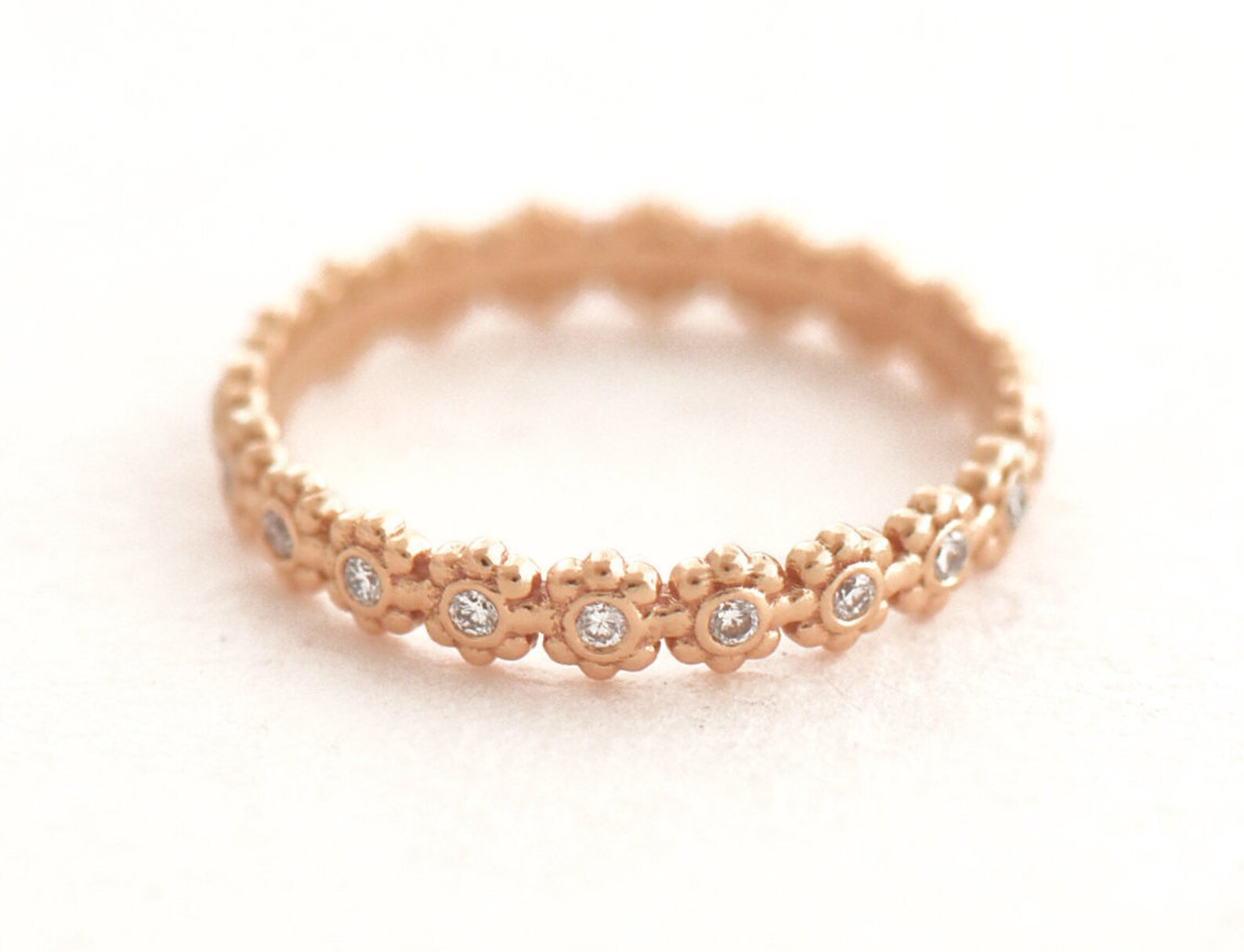 Dainty Rose Gold Wedding Ring Diamonds Ring Daisy Band Ring - Etsy
