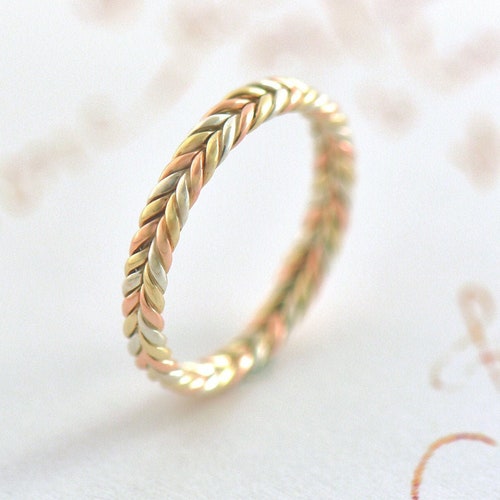 Woven Wedding Band Tri Color Braided Ring Celtic Wedding - Etsy