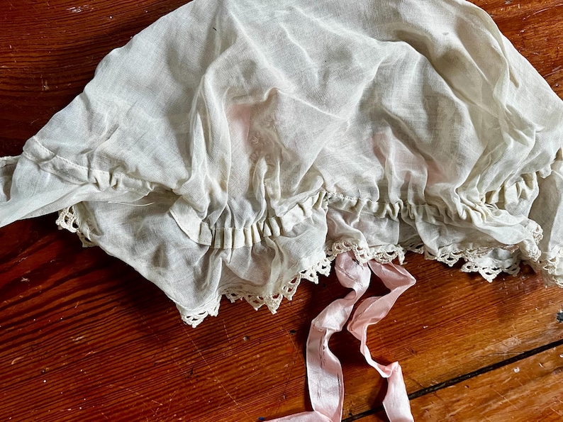 Antique Vintage Hand Made ~ Lace and Ribbon Night Cap Bonnet ...
