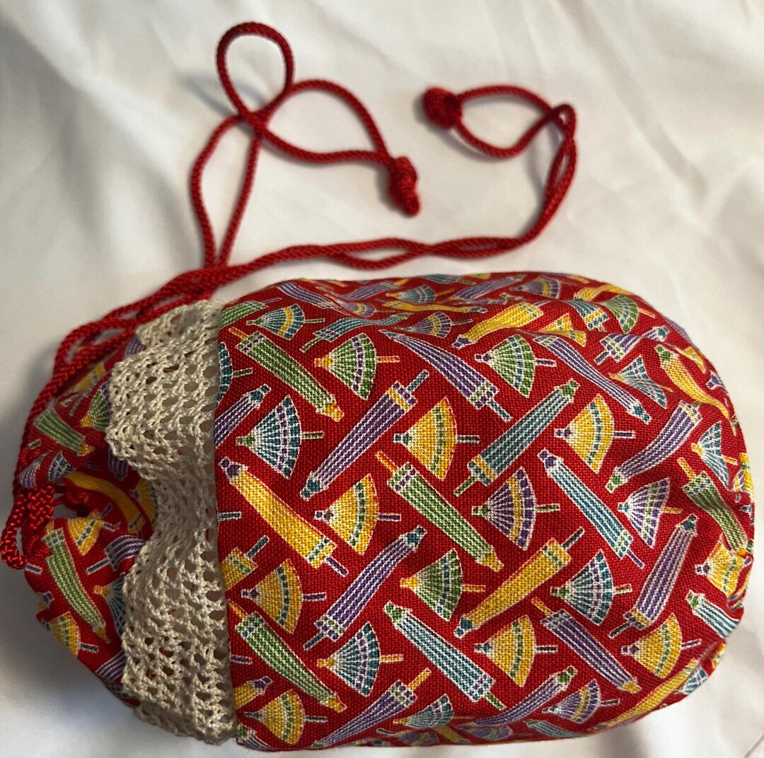 Vintage Japanese Drawstring Bag/purse ~ Red With Parasails and Fans - Etsy