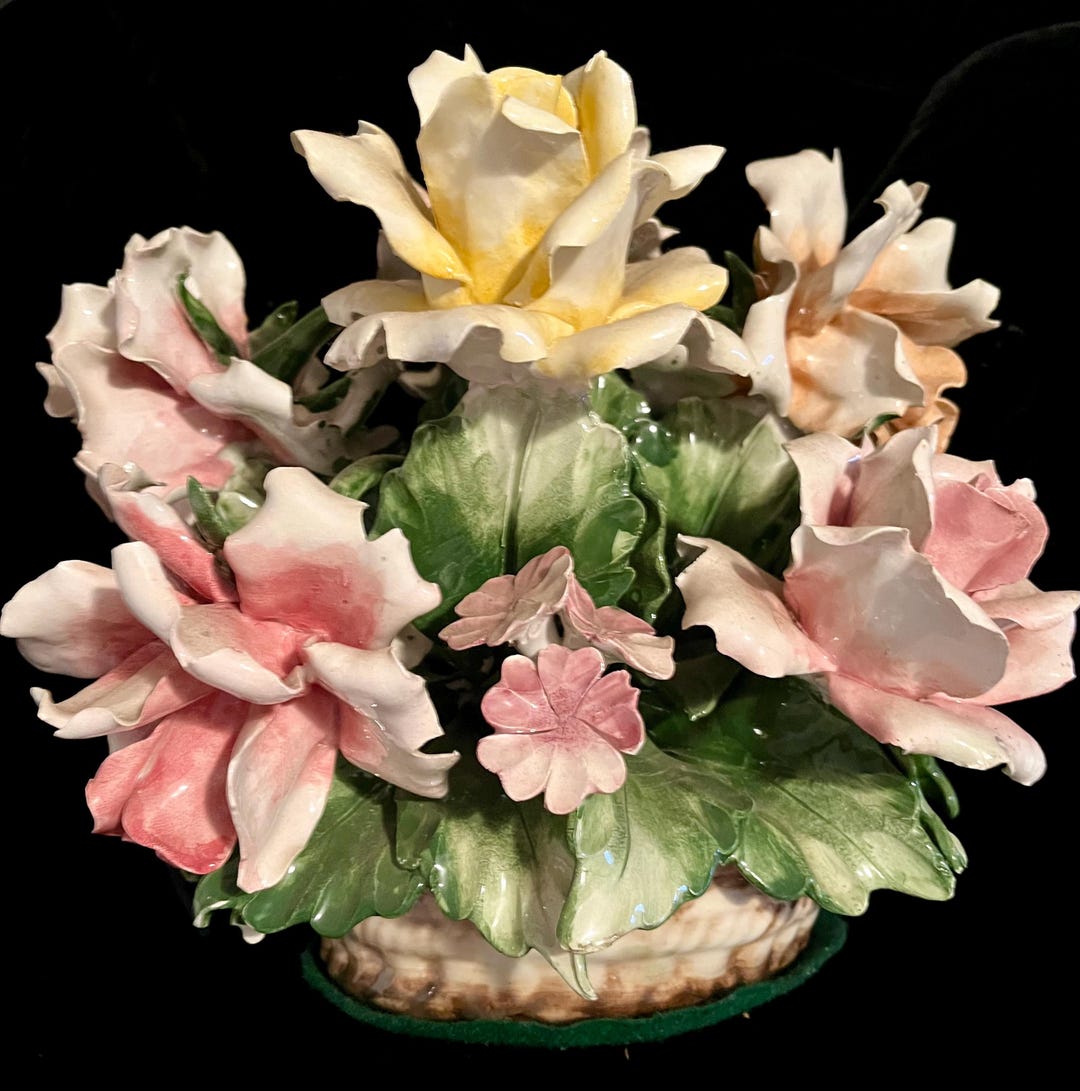 HUGE ~ Vintage ~ Capodimonte Roses ~ Floral Italian Centerpiece ~ Metal ...