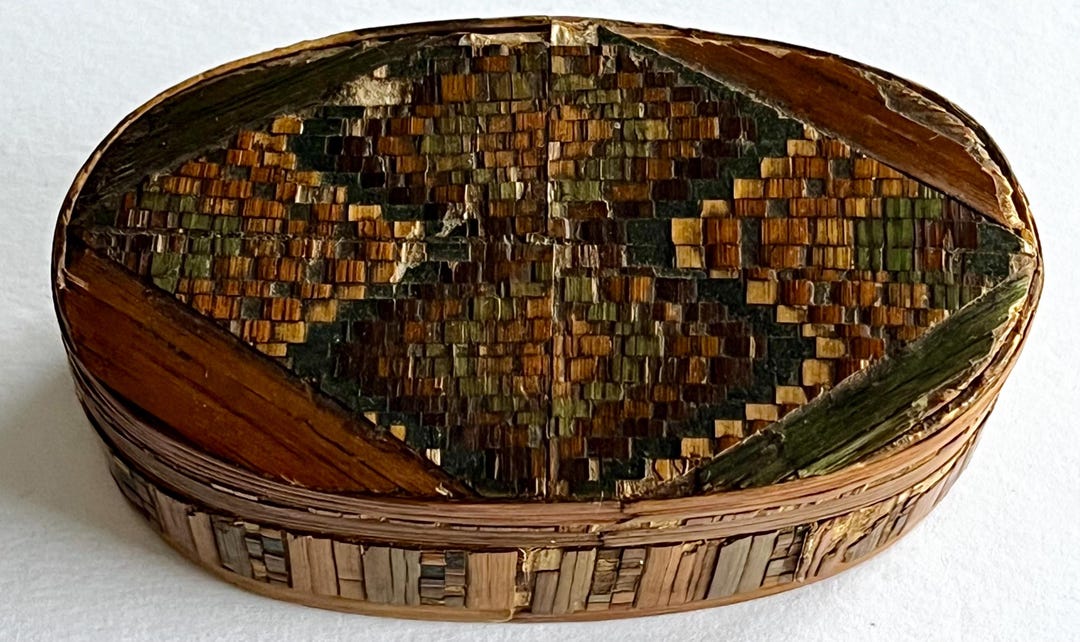 Marquetry Style Woven Straw Box ~ Jewelry ~ Cuff Links ~ Pills ~ Lidded ...