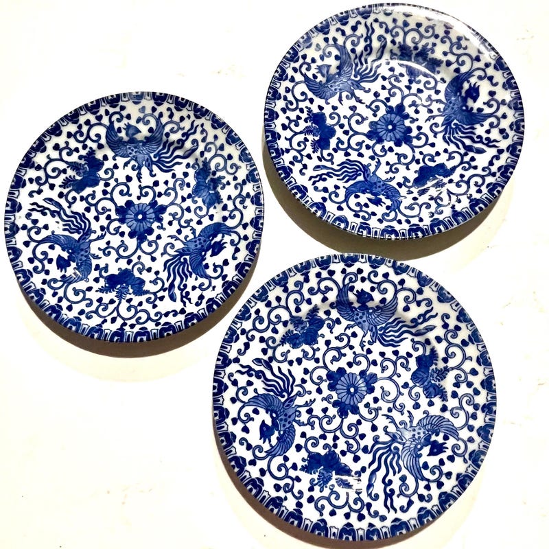 Japan Blue Phoenix Plates - Etsy