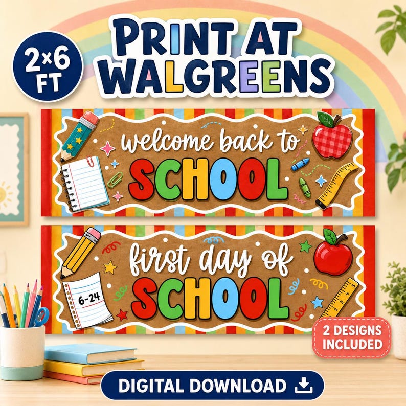 First Day of School Banner Template, Colorful Classroom Decor, 2x6 ...