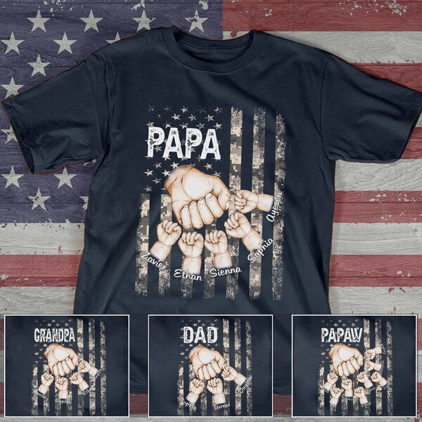 Papa With Grandkids Names 4th of July Shirt - Etsy