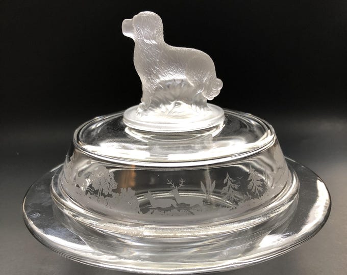 EAPG Gillinder Dog and Deer Etched Glass Candy Dish Covered Dish ...