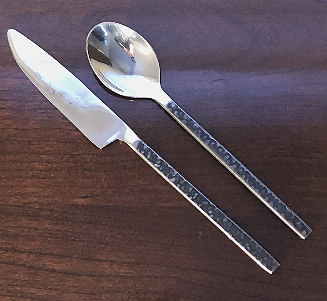 Pier 1 Stonewall Flatware Knife and Spoon Black Hammered Handles - Etsy