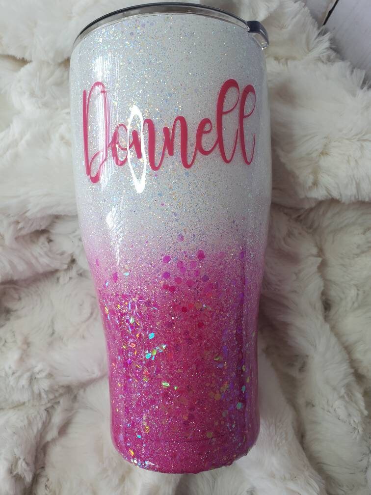 White and Hot Pink Ombre Glitter Tumbler | Etsy