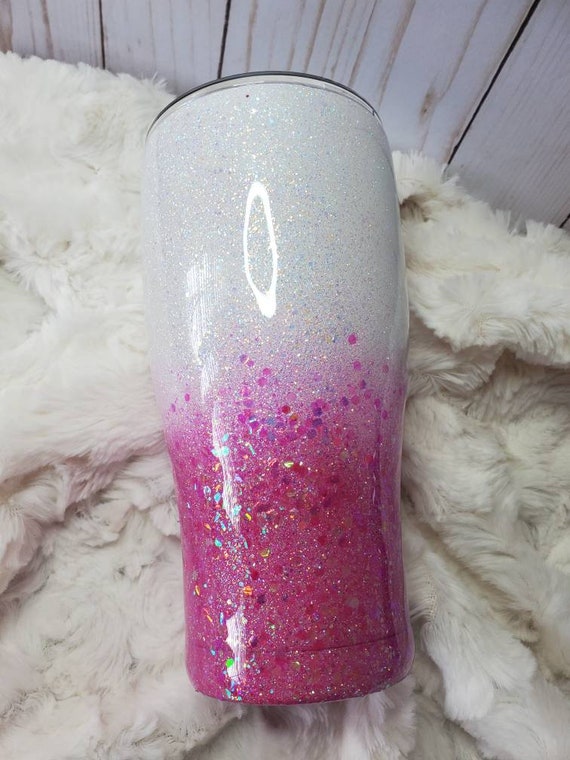 White and Hot Pink Ombre Glitter Tumbler | Etsy