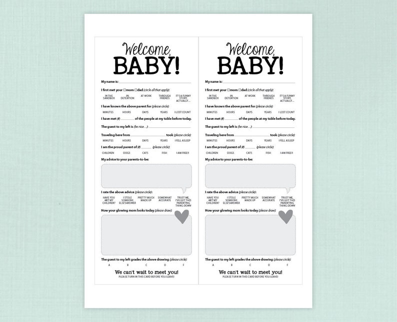 Fun Baby Shower Game, Keepsake, Printable PDF - Etsy