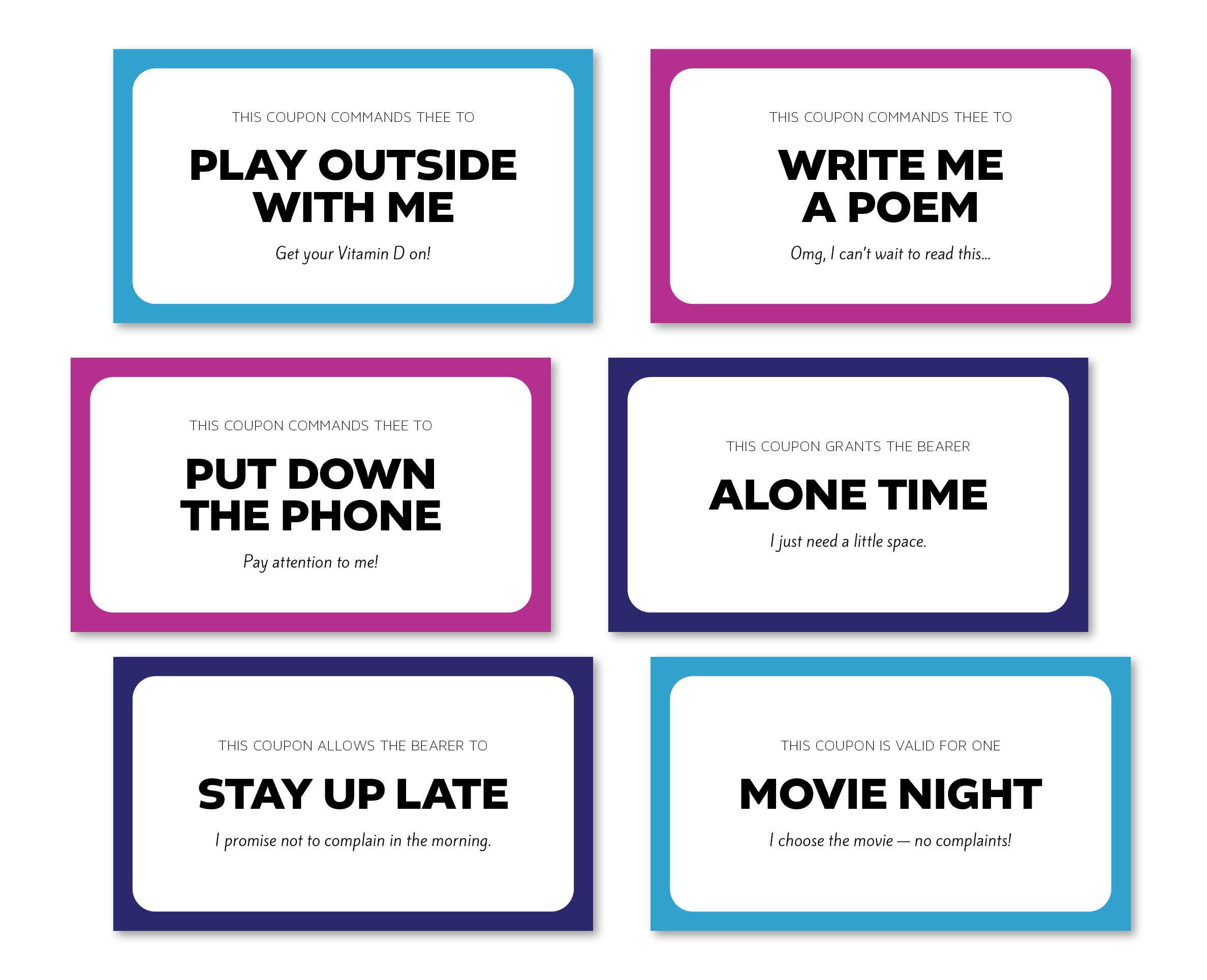 25 Super-fun Coupons for Kids and Adults of All Ages, Printed Set - Etsy