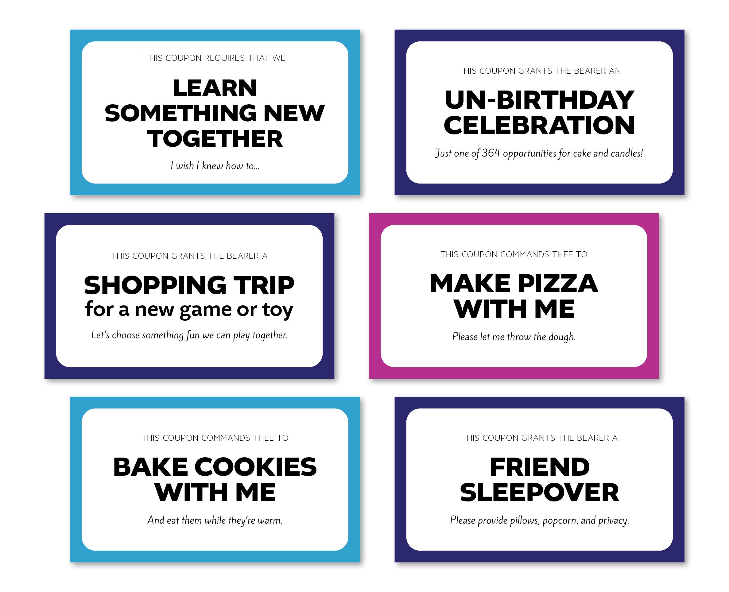 25 Super-fun Coupons for Kids and Adults of All Ages, Printed Set - Etsy