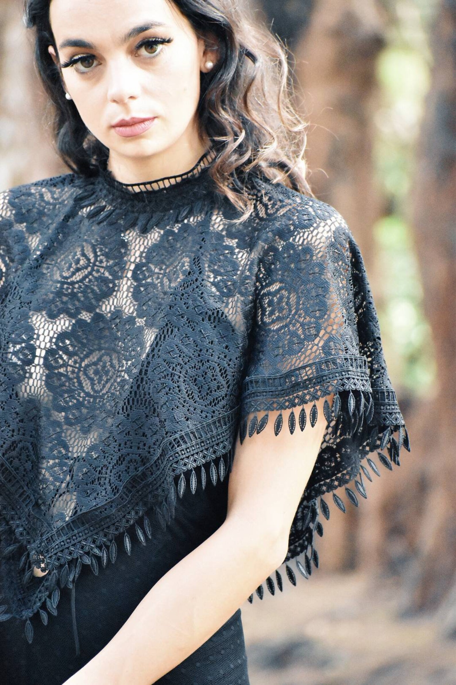 Black Lace Wedding Cape With Lace Fringe Lace Bridal Cape - Etsy