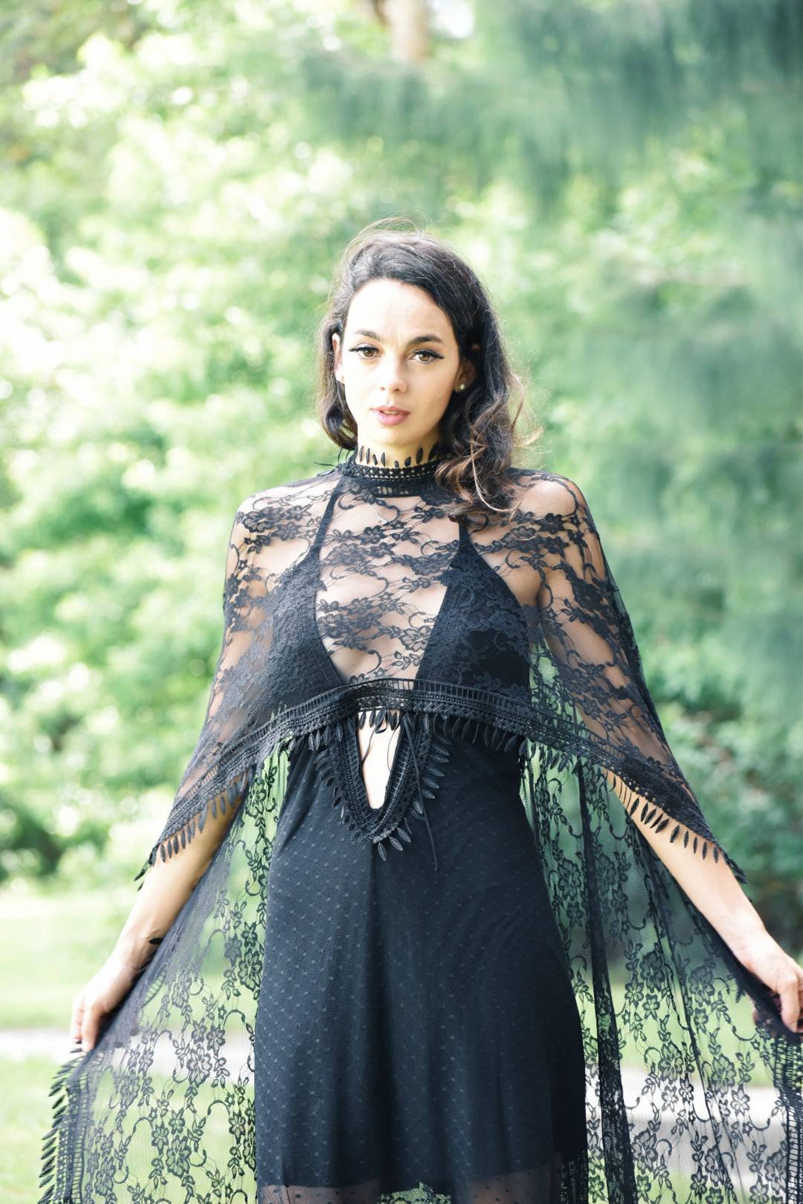 Black Lace Wedding Cape Long Lace Bridal Cape With Fringe | Etsy