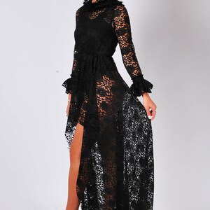 Ruffle Black Maxi Dress/ Long Sleeve Dress/ Maxi Lace Dress/ | Etsy