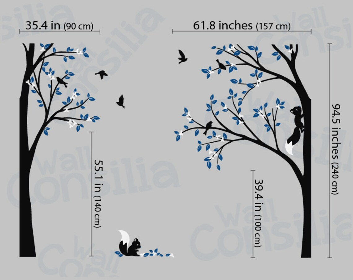 Large Tree Wall Decal Nursery Tree Wall Sticker Full Corner | Etsy