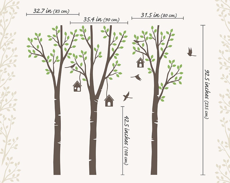 Tree Wall Decal Birch Forest Set, Nursery Birdhouse Stickers, Woodland ...