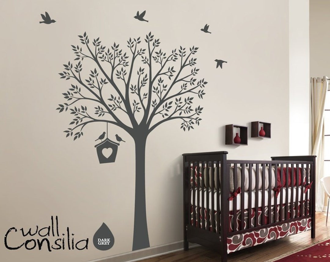 Nursery Tree Wall Decal With Birdhouse Tree Wall Sticker Wall Art ...