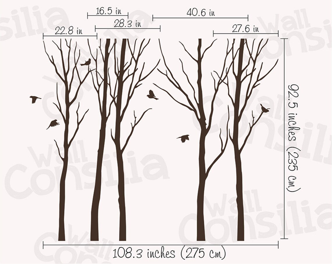 Winter Tree Wall Decal With Birds: Large Mural (93x108) - Etsy