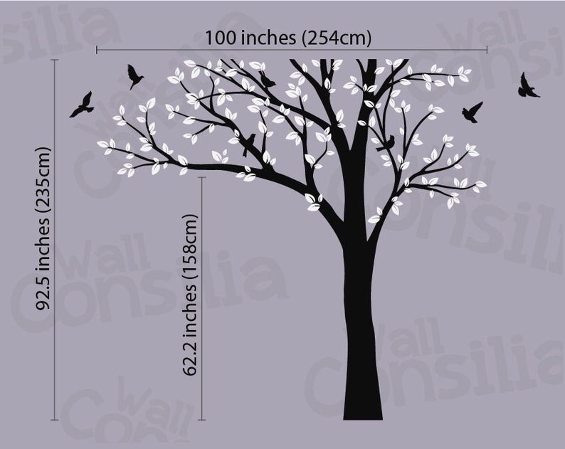 White Tree Wall Decal Huge Tree Wall Decals Nursery Tree Mural Etsy