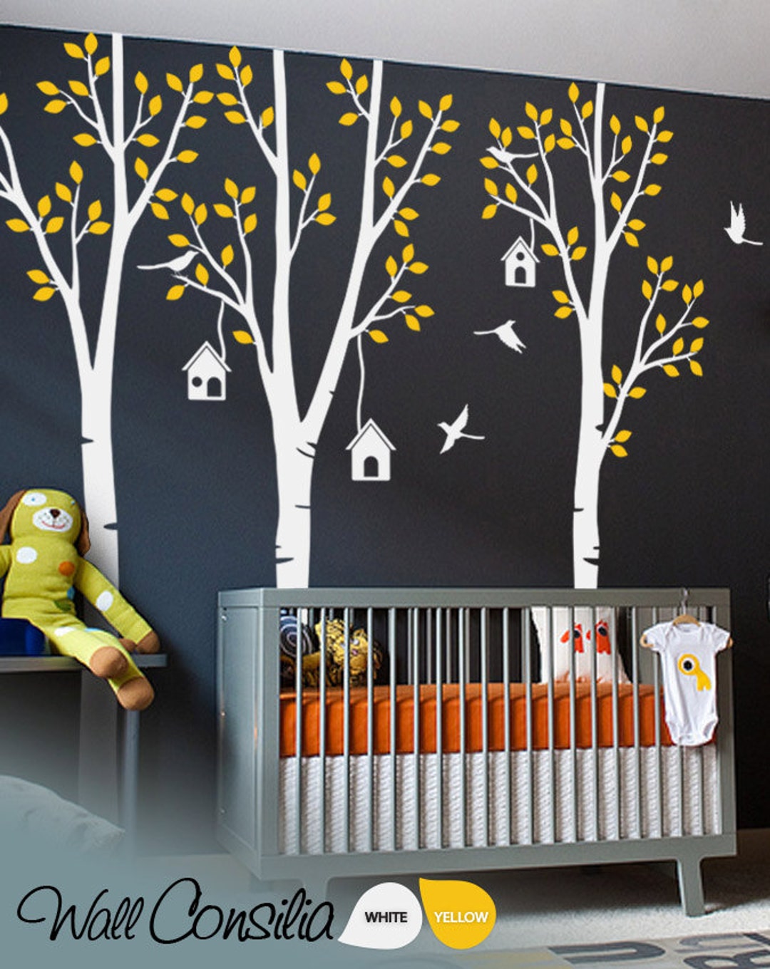 Baby Nursery Wall Decals - Birdhouse Trees Decal - Tree Wall Decal ...