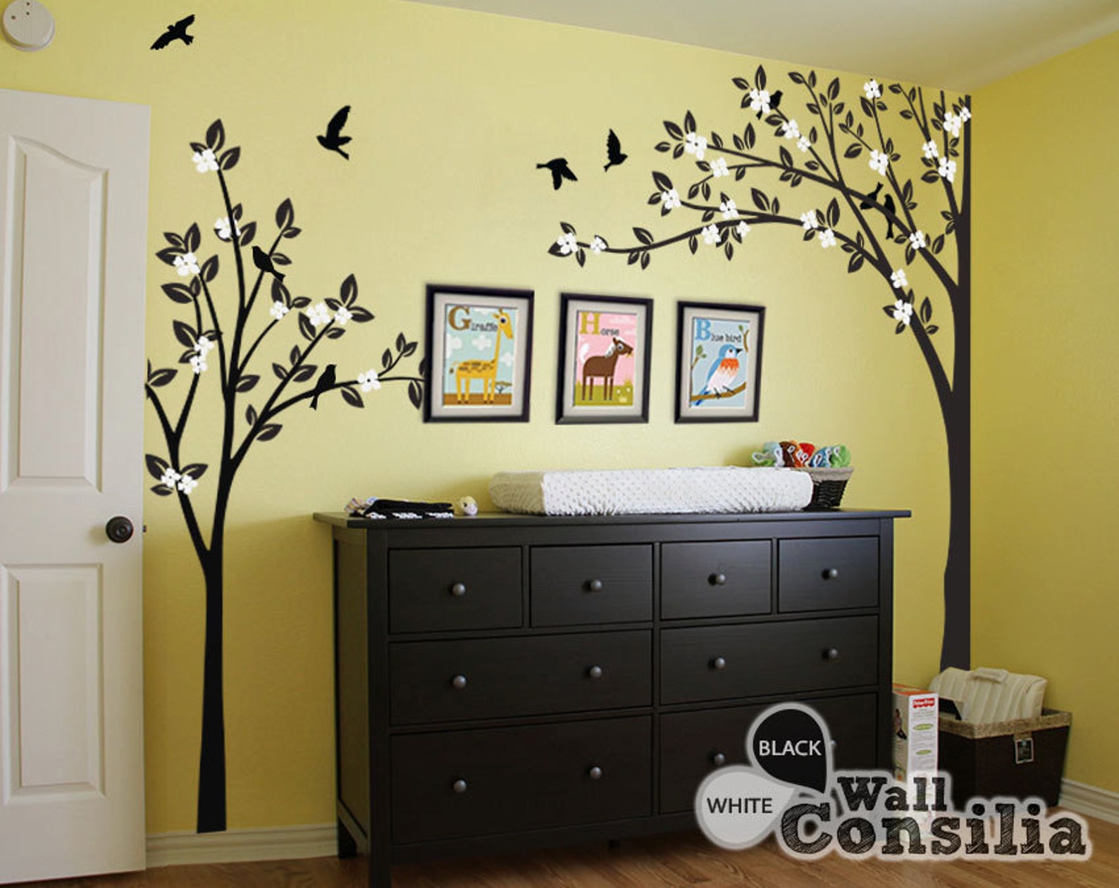 Tree Wall Decal Set: Nursery Corner Decor, Birds & Blossoms - Etsy