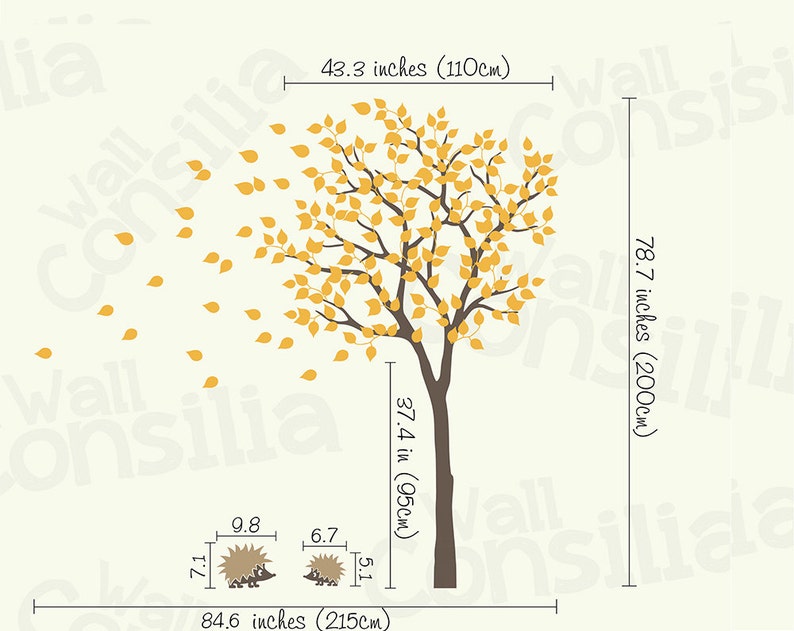 White Tree Wall Decal With Hedgehogs, Nursery Windy Forest Mural, Kids ...