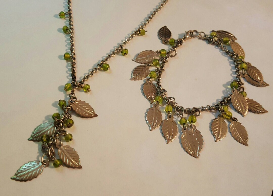 Forest Leaves Necklace & Bracelet Set - Etsy