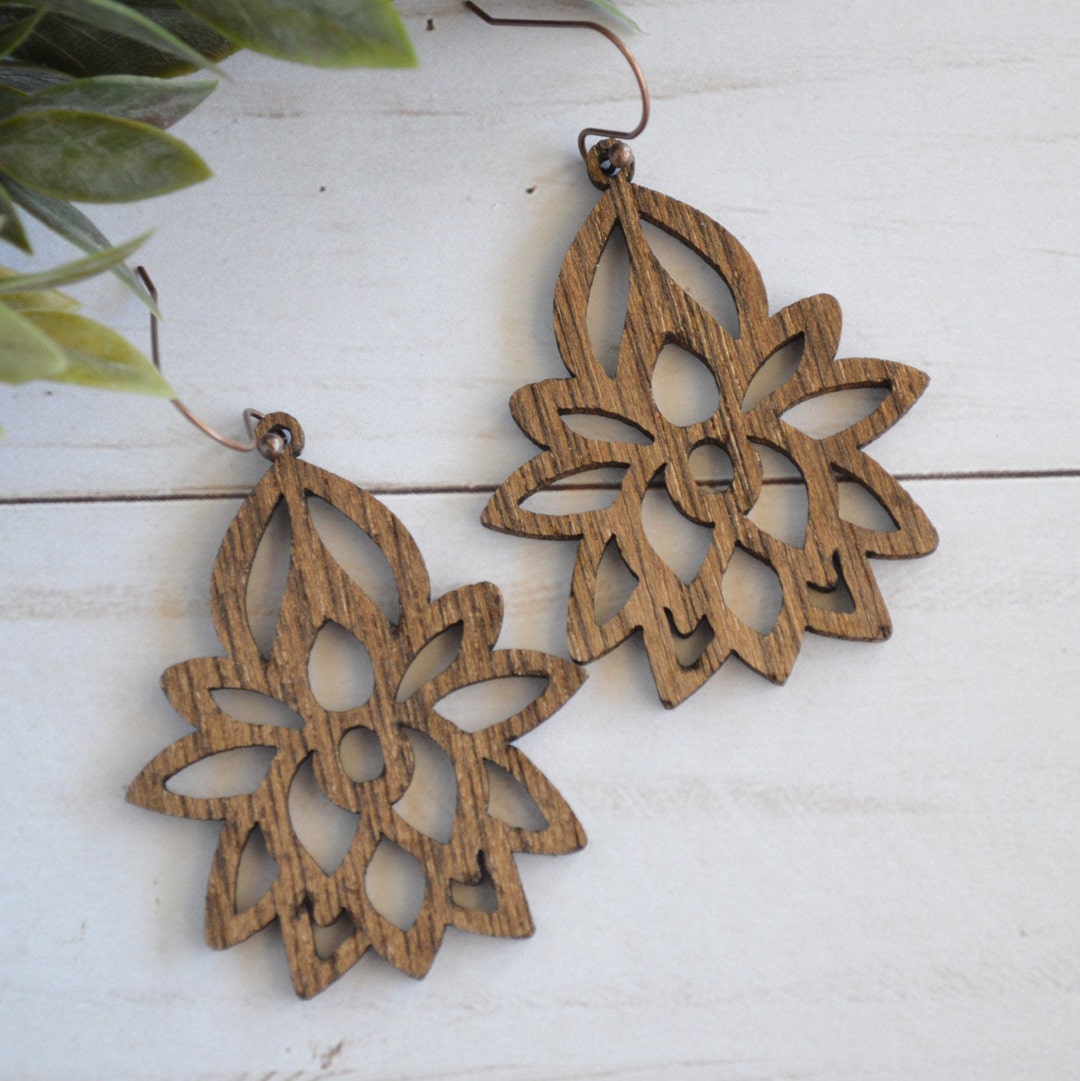 Wood Earrings Laser Cut Wood Earrings Wooden Jewelry Etsy