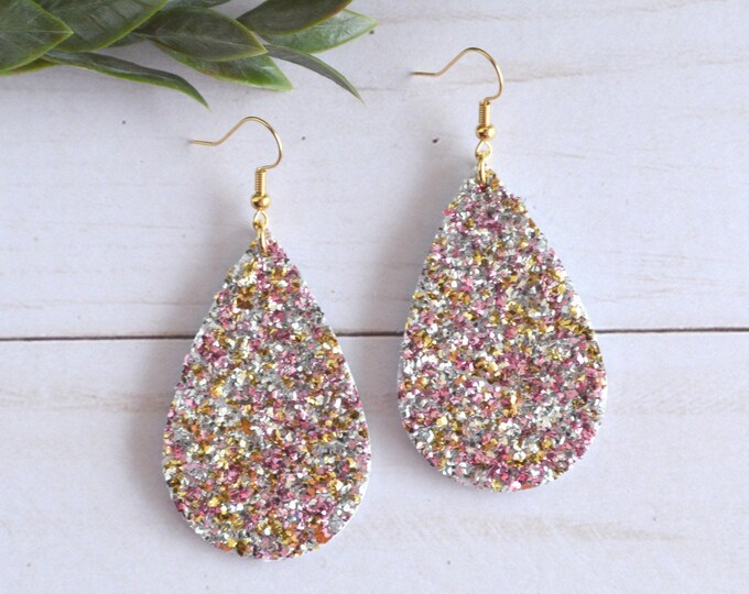 Teardrop Shape Leather Earrings Galaxy Chunky Glitter silver, Pink ...
