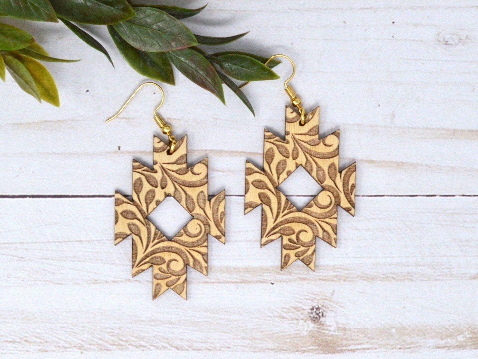 Wood Earrings || Boho Western Style Laser Engraved Wooden Dangle ...