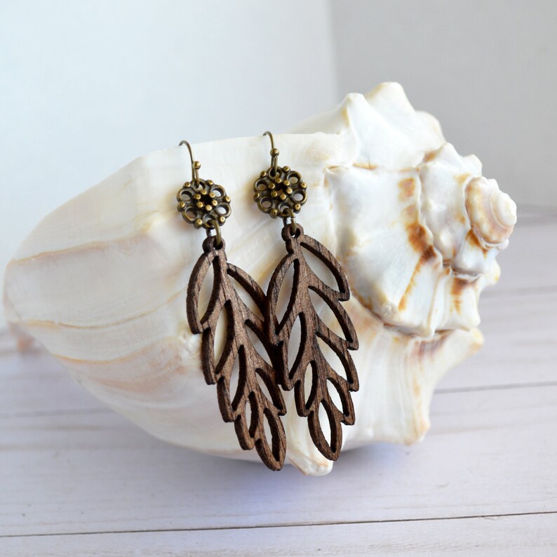 Laser Cut Wood Earrings Wooden Jewelry Wood Leaf Etsy