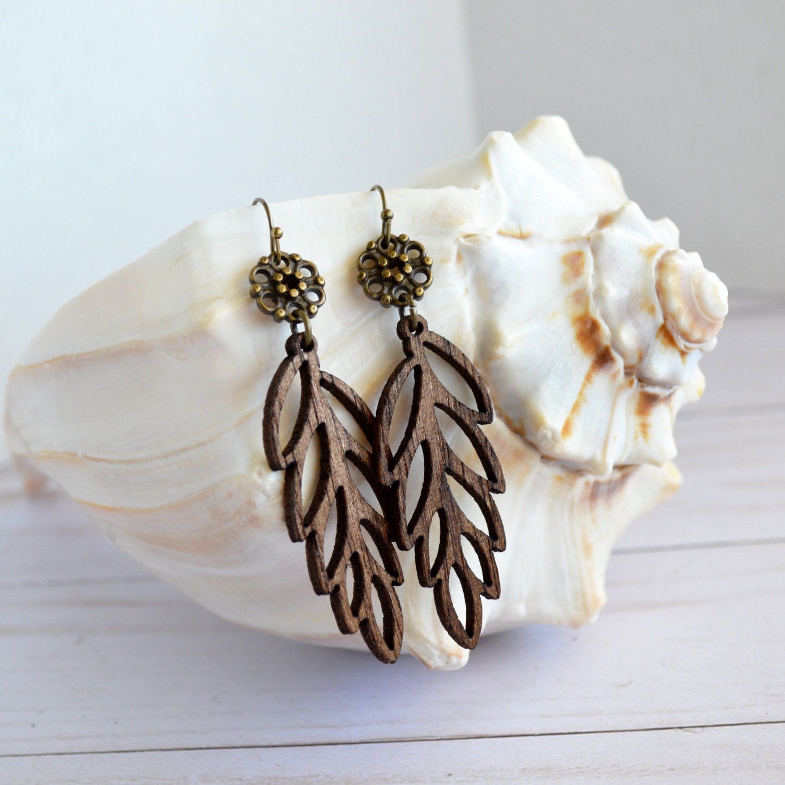 Laser Cut Wood Earrings Wooden Jewelry Wood Leaf Earrings