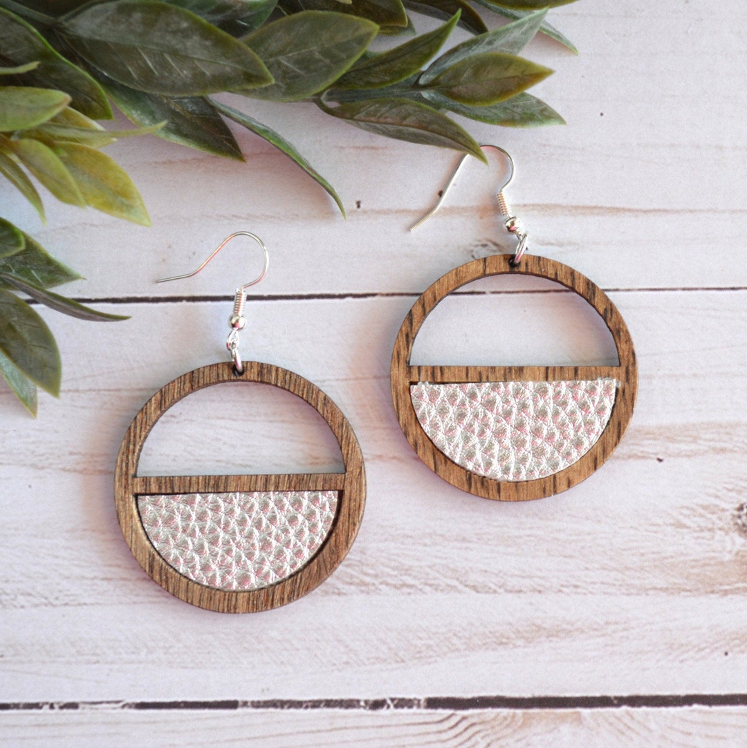 Boho Dangle Earrings, Circle / Hoop Shaped Wood Frame Bezels With ...