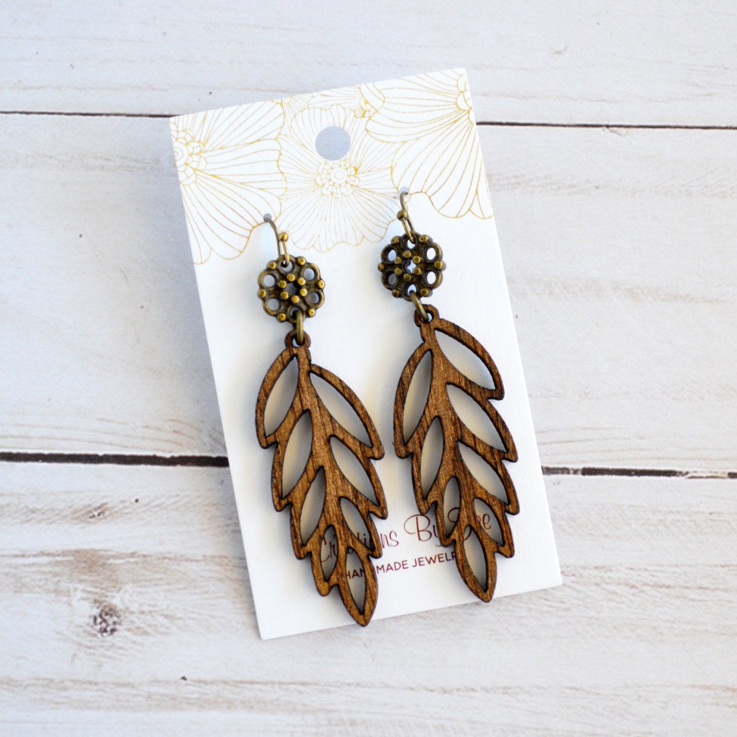 Laser Cut Wood Earrings Wooden Jewelry Wood Leaf Earrings