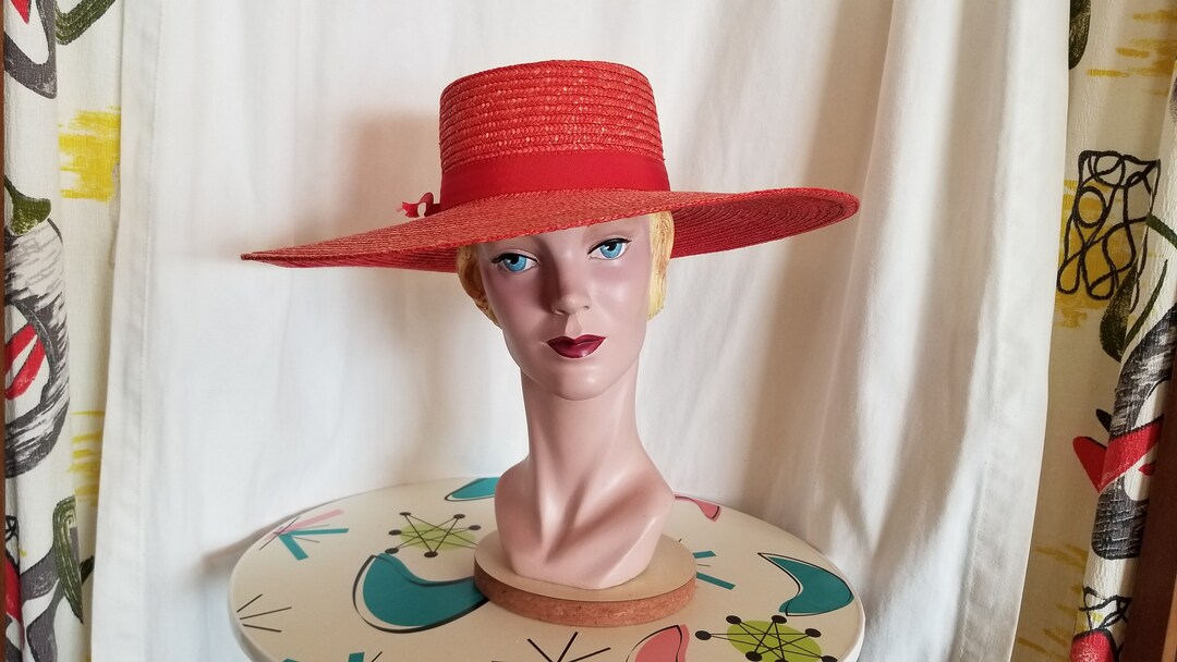 1960's Red Full Brim Summer Hat! Size 22 - Etsy