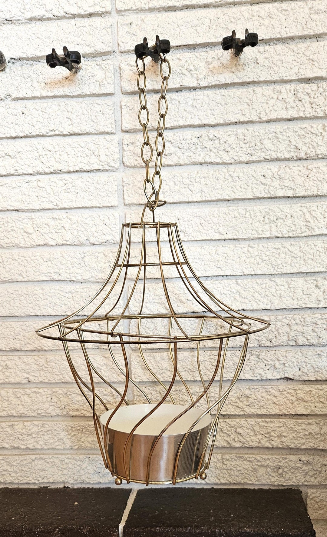 NEW!! 1950's Hanging Gold Plant Cage! Swirl Design With Original Insert ...