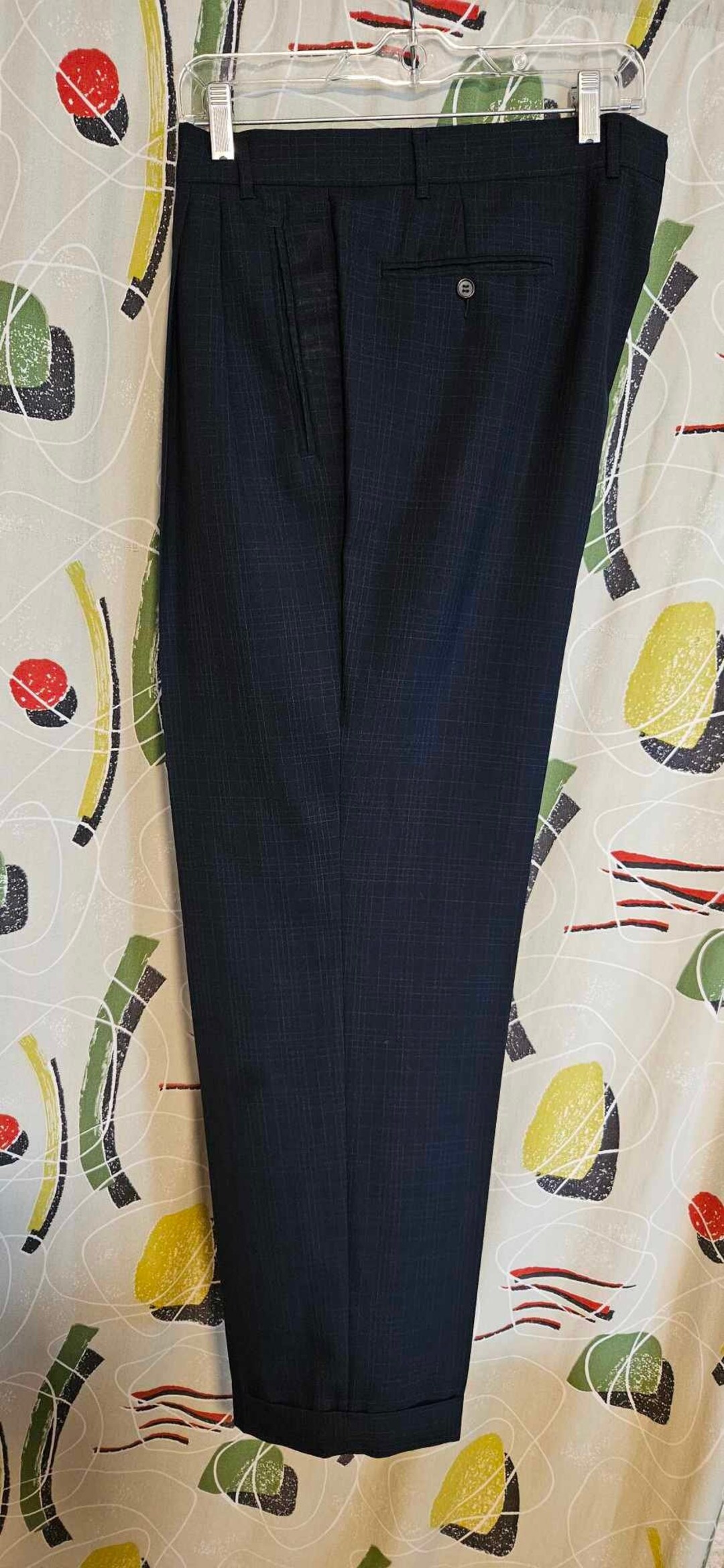 Retro 1950's Navy Pleated Cuffed Plaid Rayon Slacks! Size 39 - Etsy