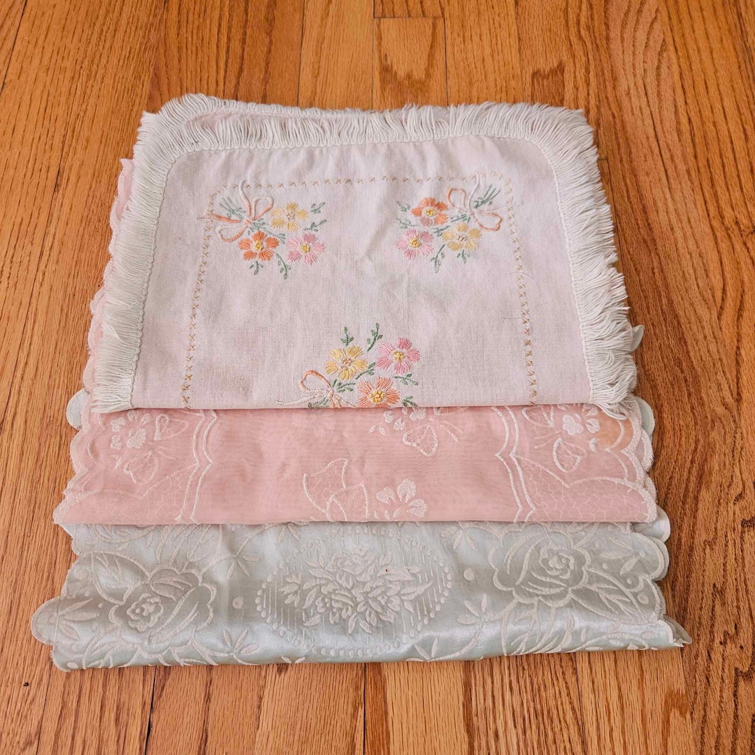 Lot of 3 1950's Table Dresser Runners. Cotton, Organza and Satin. - Etsy