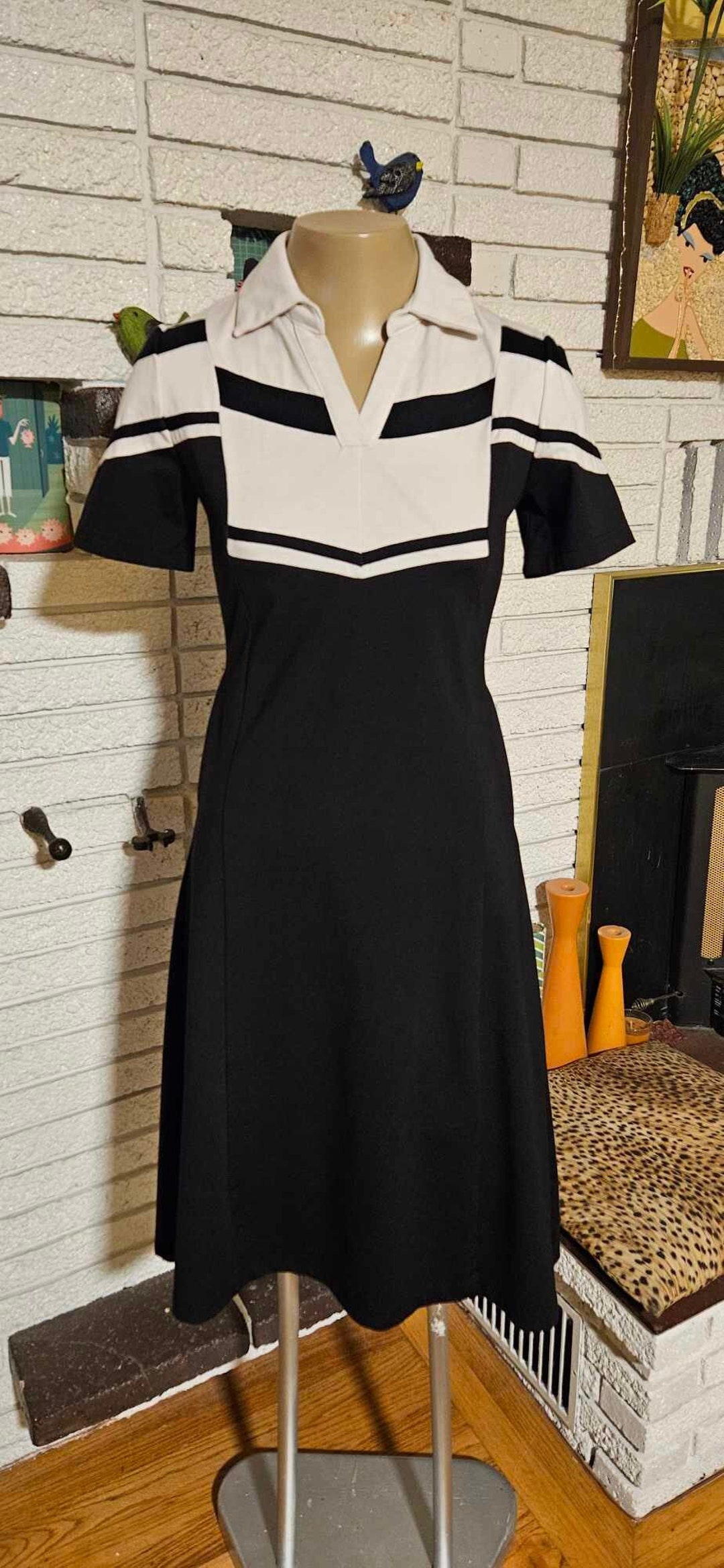 Retro Black and White Waitress Style Pull Over Dress! Size 8/10 - Etsy