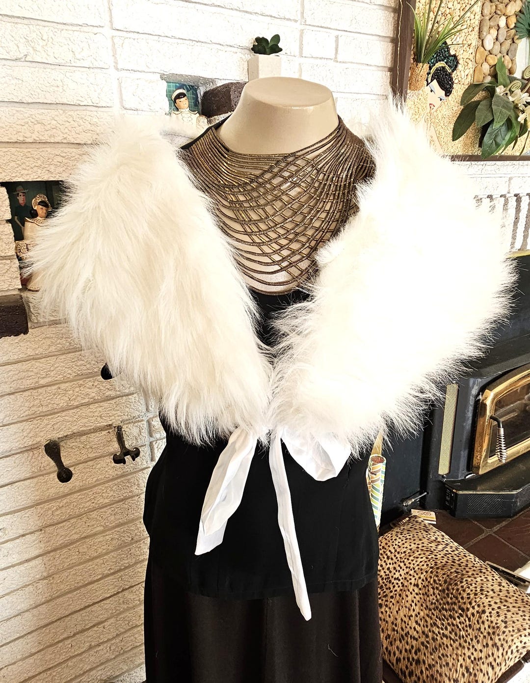 NEW!! Retro Ivory Faux Fox Fur Shawl With Satin Sash! - Etsy