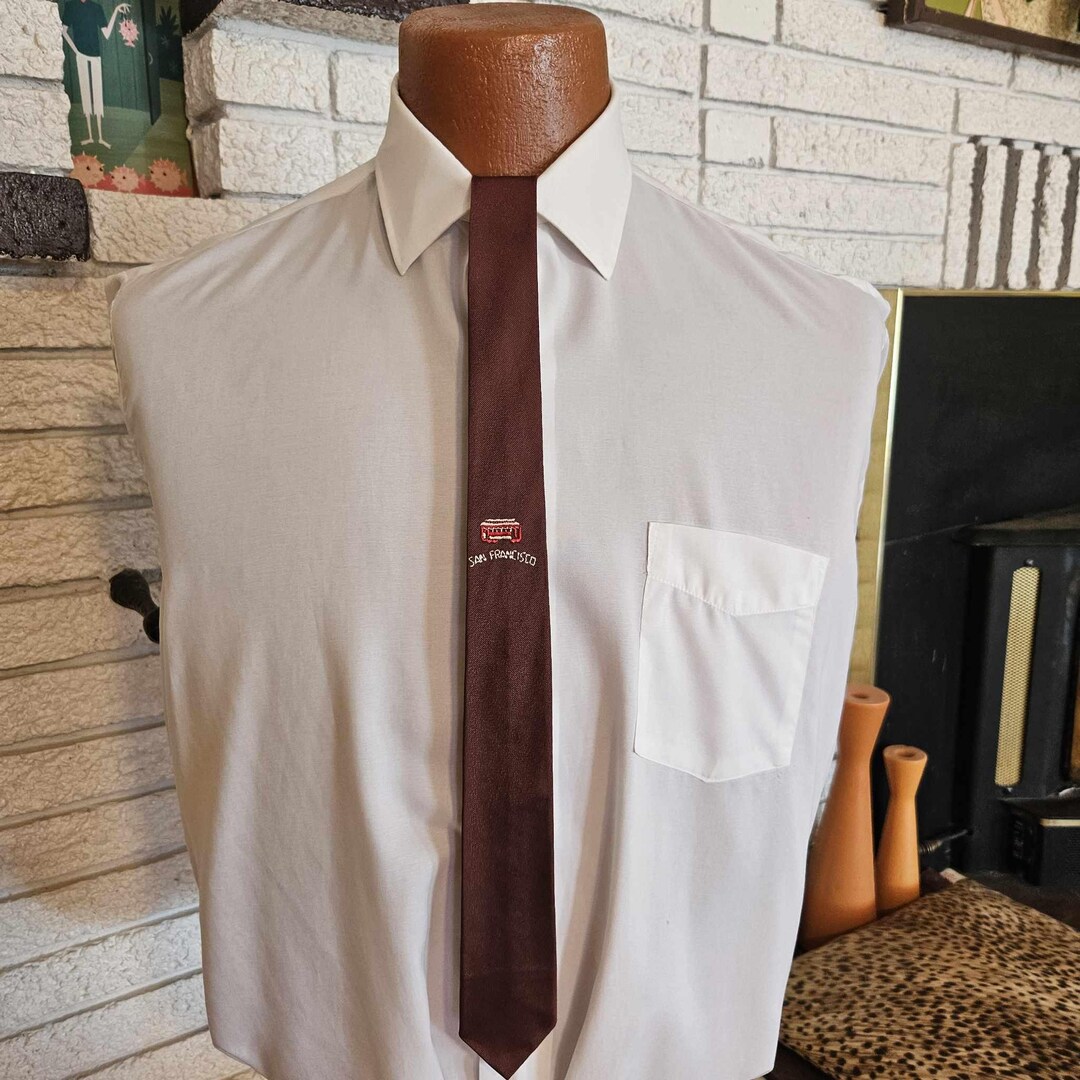 1960's Chocolate Rayon Thin Tie With Cable Car, San Francisco - Etsy