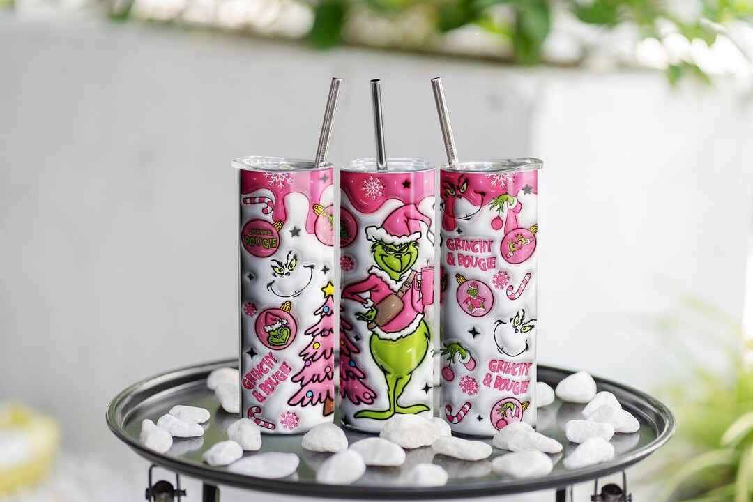 3D Inflated Pink Grinch Tumbler Wrap, Puffy Christmas 20 Oz Skinny ...