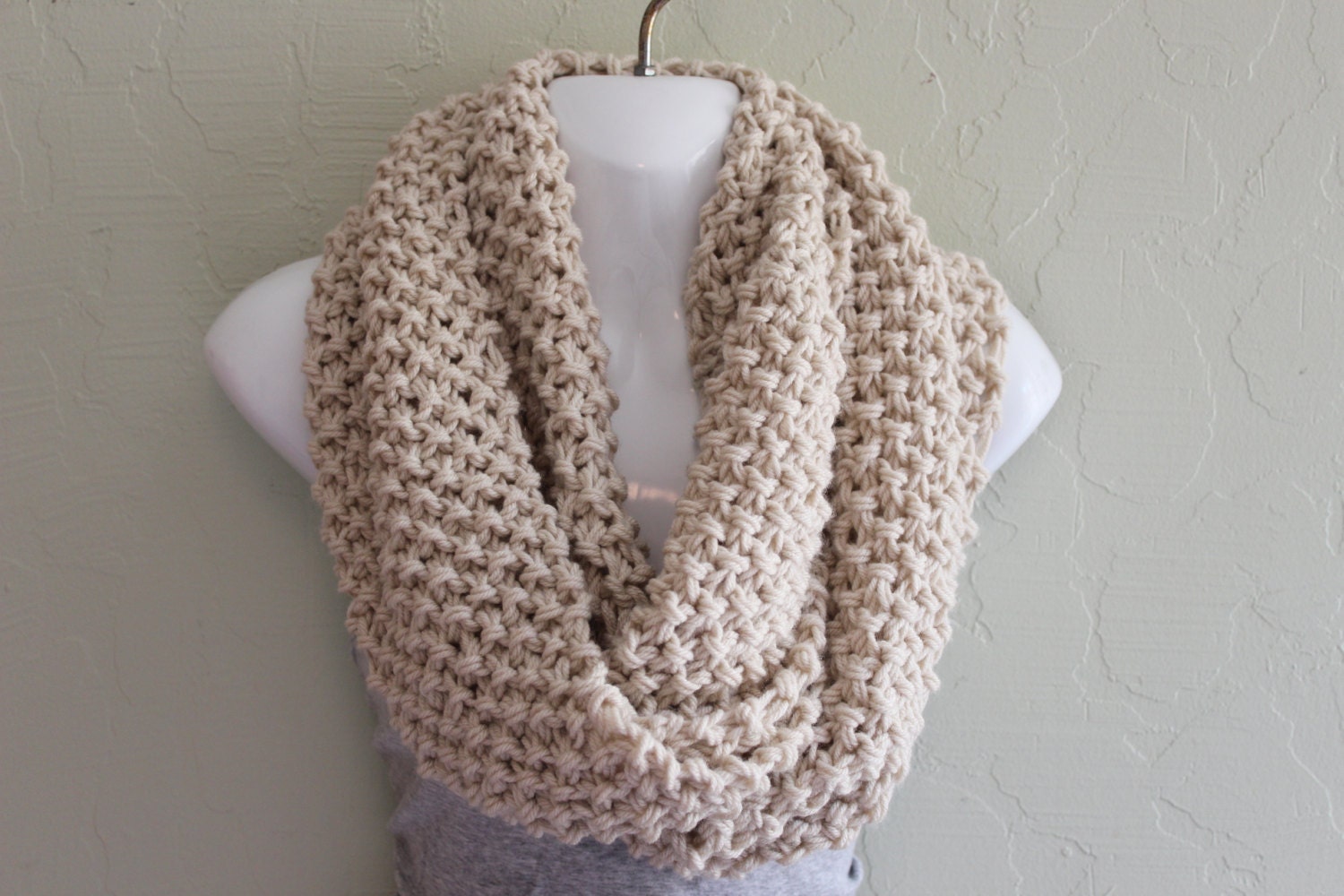 Cream Infinity Scarf. Hand Knitted Scarf. Cream Acrylic Scarf. Winter ...