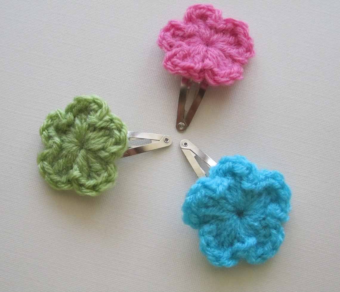 Hand Knitted Flower Hair Clips. Hair Clip Set. Snap Clips. Little Girl ...