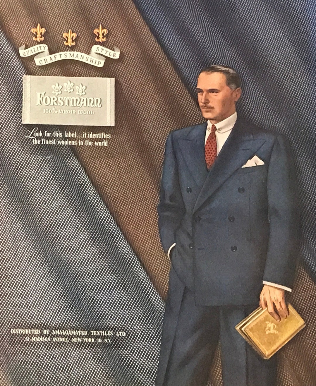 Vintage 1948 Forstmann Ad, Virgin Wool Mens Suit Fashion Clothing Life ...